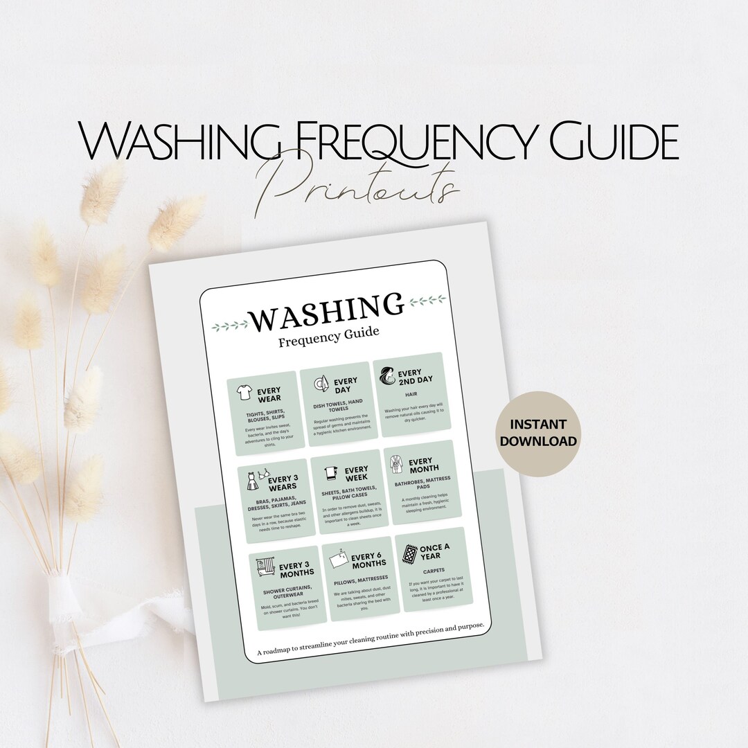 Washing FREQUENCY Guide, Laundry Planner, Daily Weekly Monthly Cleaning ...