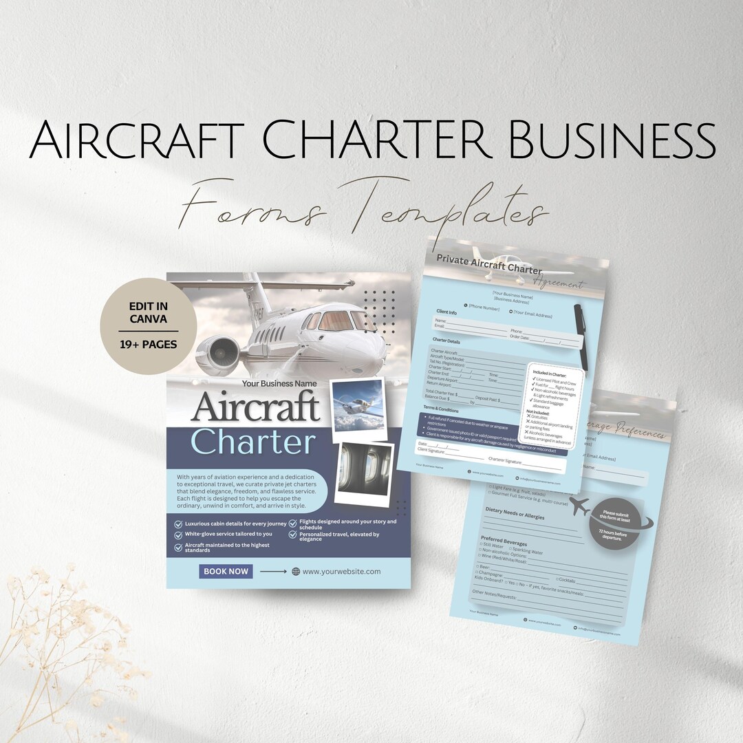 Aircraft Charter Business Forms Templates, Editable Private Plane ...