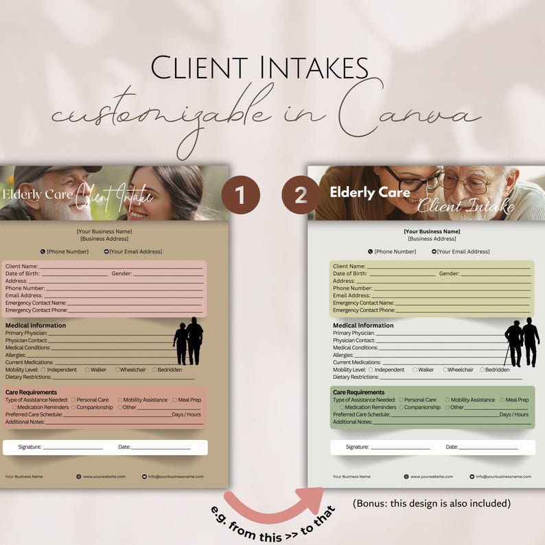 Elderly Care Client Intake Forms Templates, Editable Business Template ...