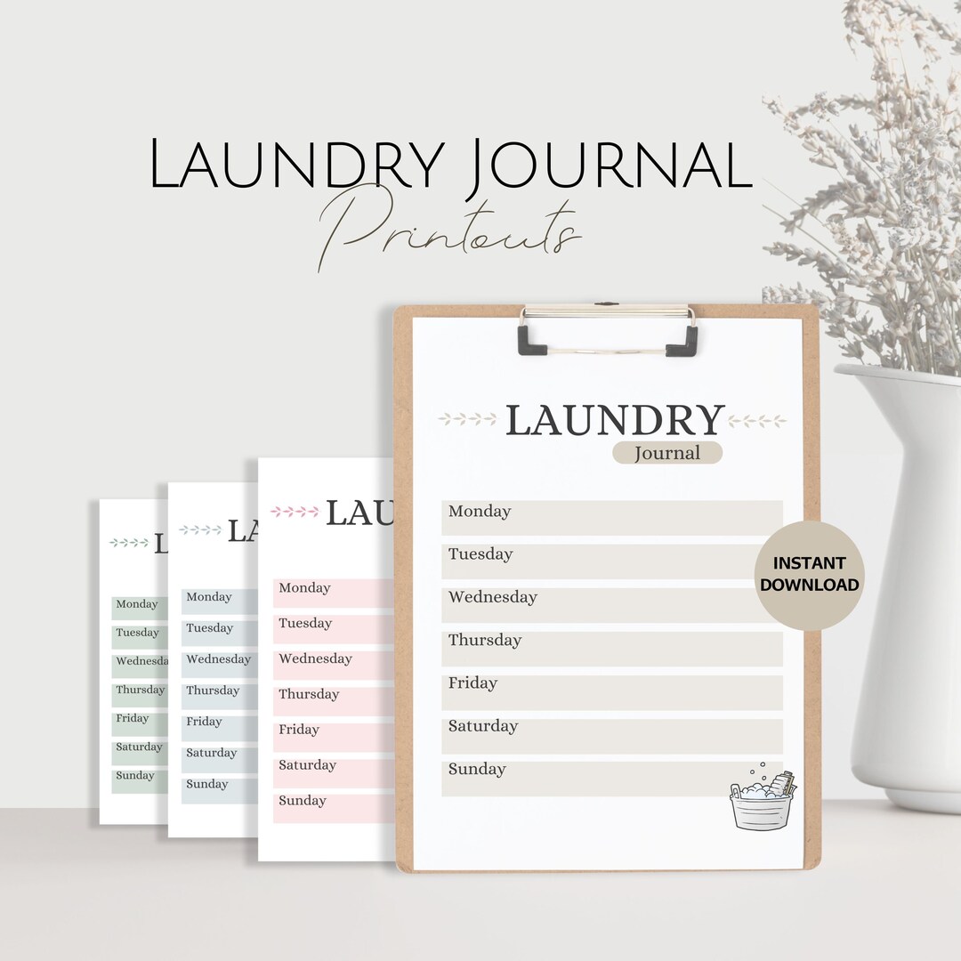 Laundry JOURNAL, Printable Weekly Washing Planner, Wash and Dry Chores ...