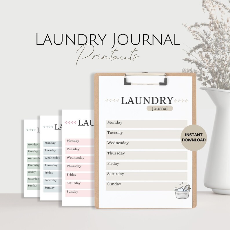 Laundry JOURNAL, Printable Weekly Washing Planner, Wash and Dry Chores ...