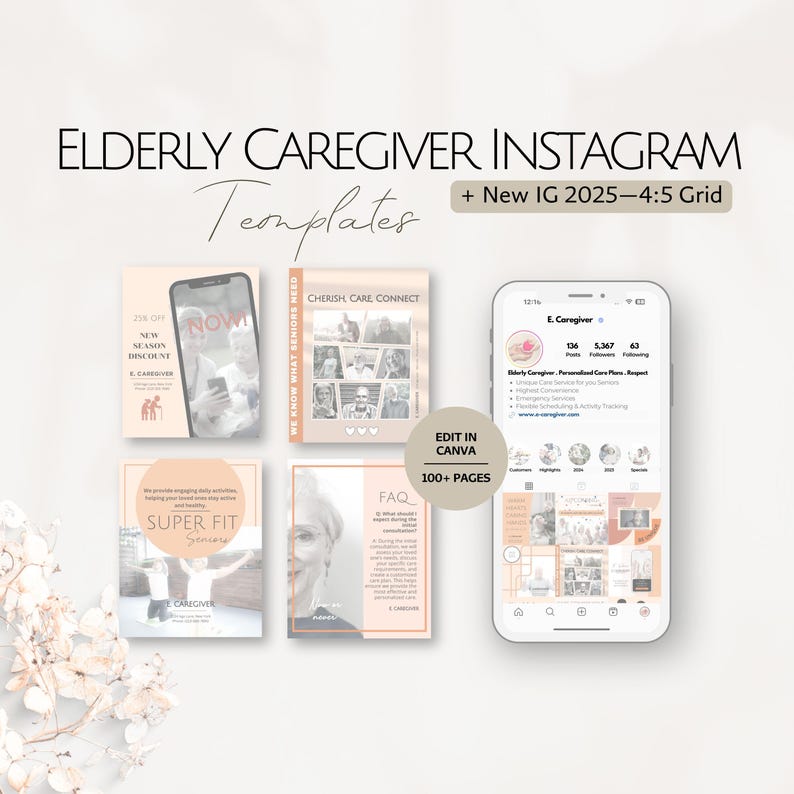 Elderly Caregiver Instagram Templates, Senior Care Social Media Posts ...