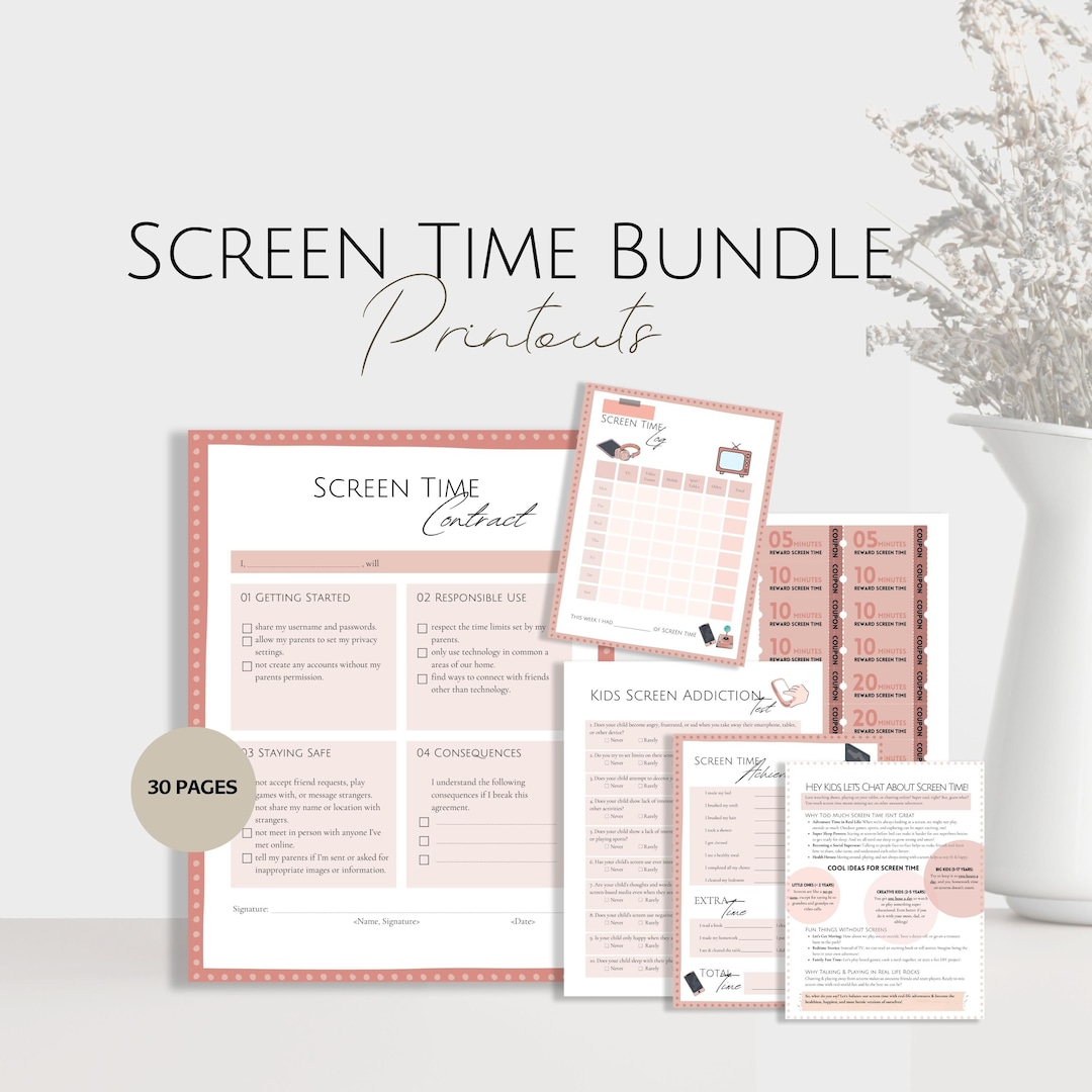 Screen Time Bundle, Printable Screen Time Contract, Digital Behavior ...