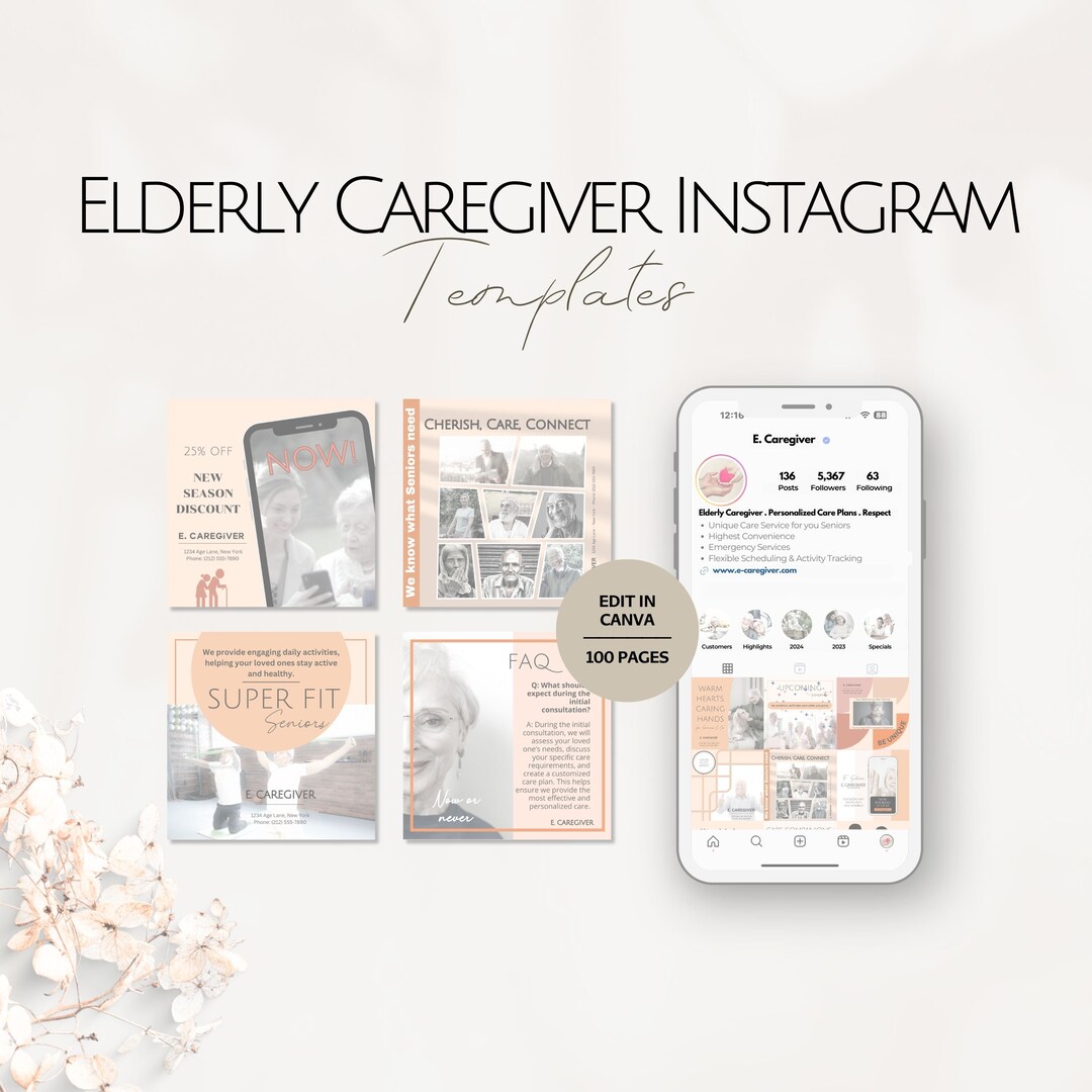 Elderly Caregiver Instagram Templates, Senior Care Social Media Posts ...