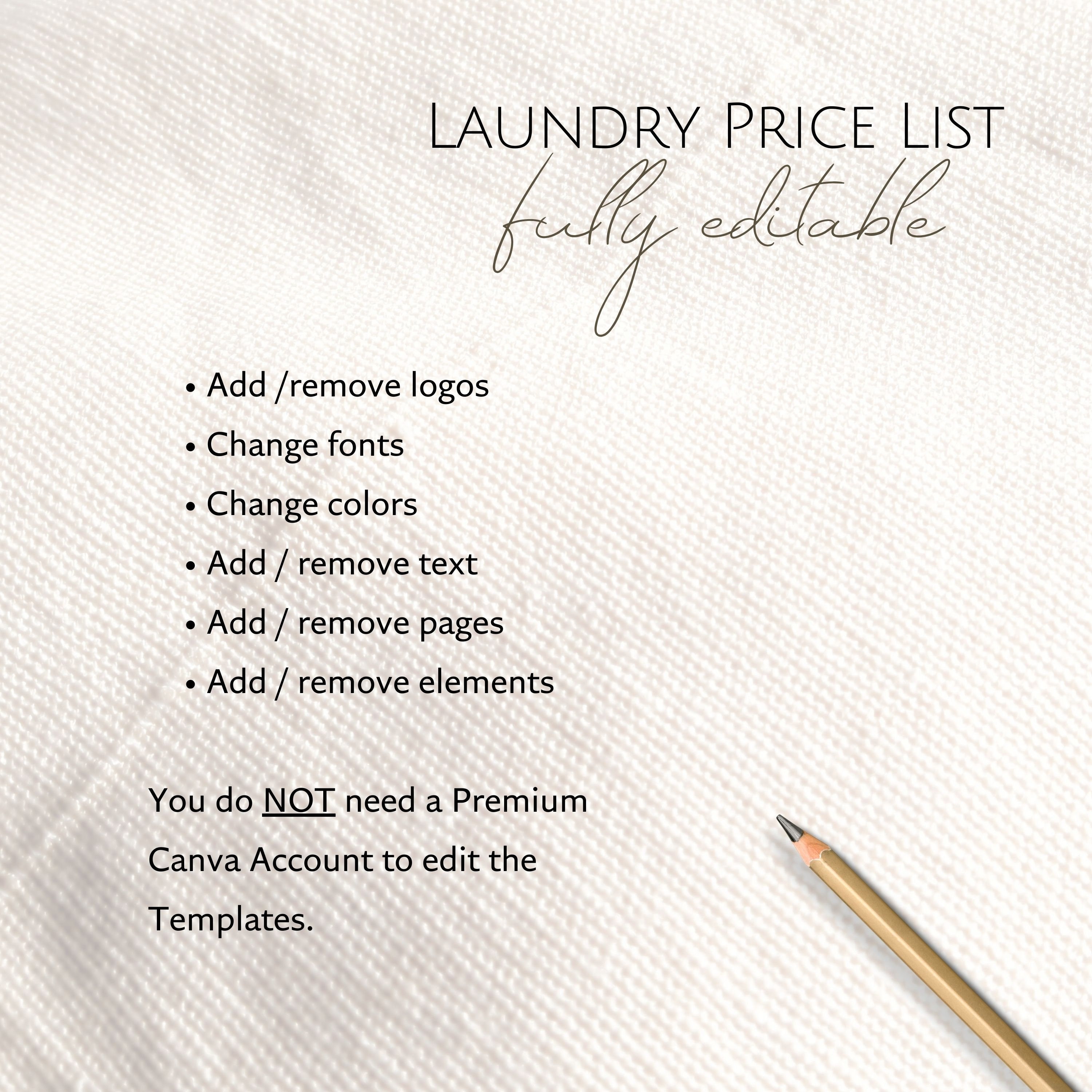 Editable Laundry Price List Template, Canva Laundry Service Fee Pricing ...
