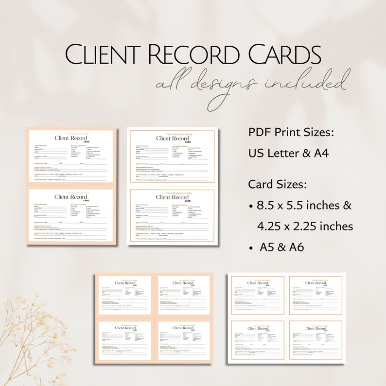 Esthetician Client Record Card Templates, Editable Beauty Salon Service ...
