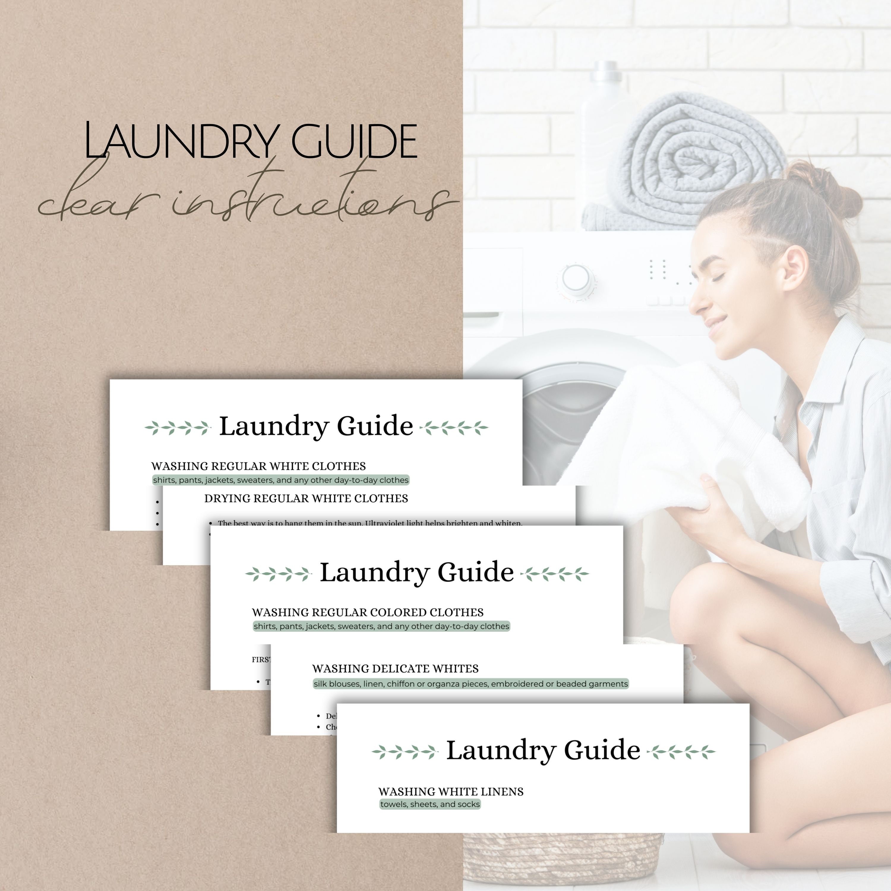 LAUNDRY GUIDE Printable Wash & Dry Instructions, Washing Planner, Care ...
