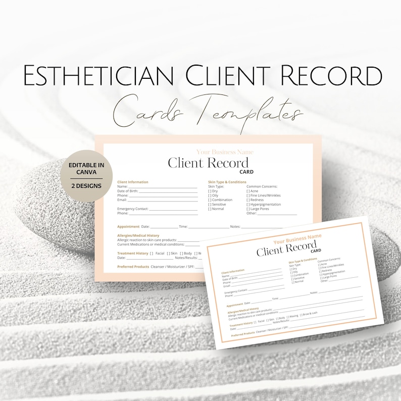 Esthetician Client Record Card Templates, Editable Beauty Salon Service ...