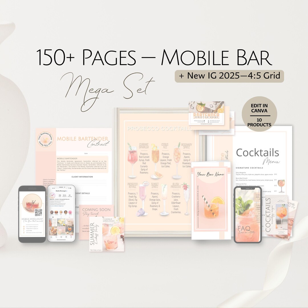 Mobile Bar Templates MEGA Bundle, Bartender Instagram Template ...