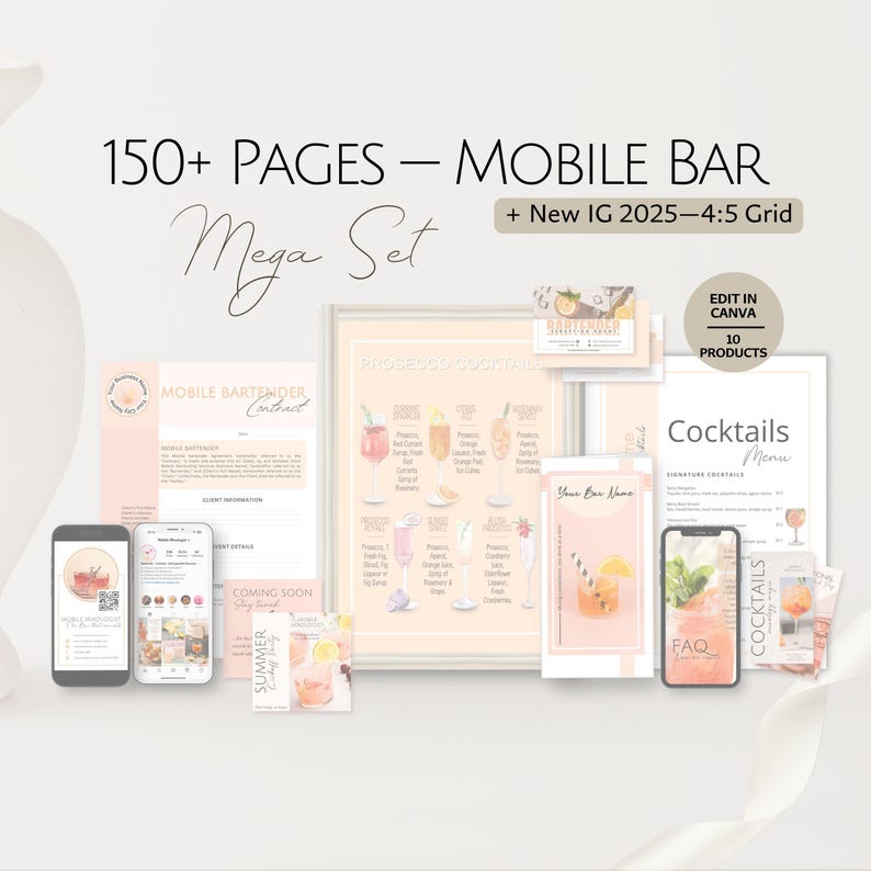 Mobile Bar Templates MEGA Bundle, Bartender Instagram Template ...