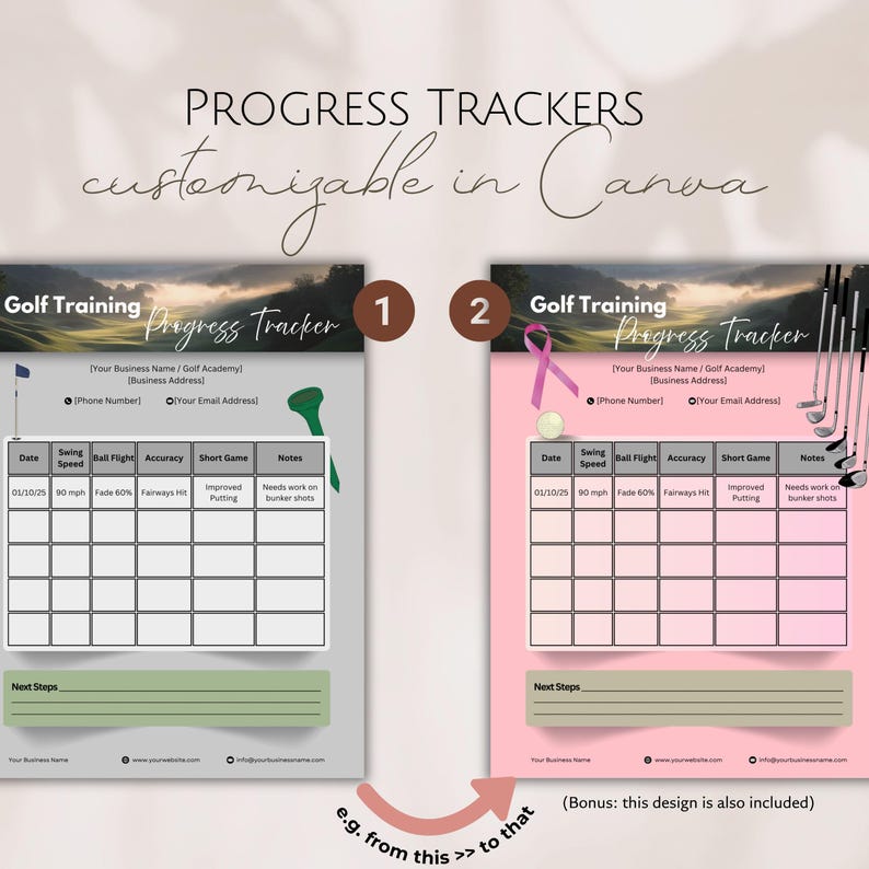 Golf Training Progress Tracker Templates, Editable Client Golfing ...