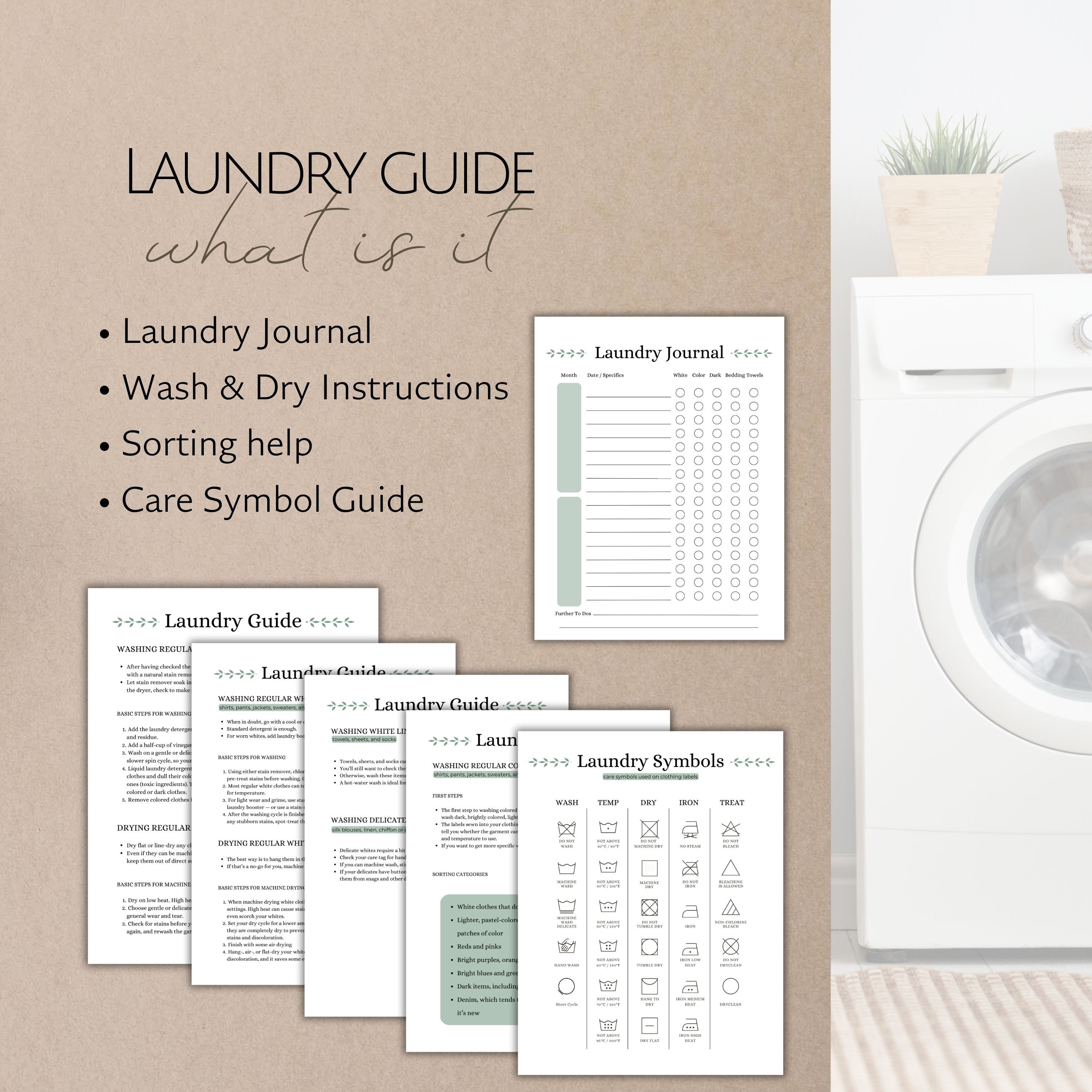 LAUNDRY GUIDE Printable Wash & Dry Instructions, Washing Planner, Care ...