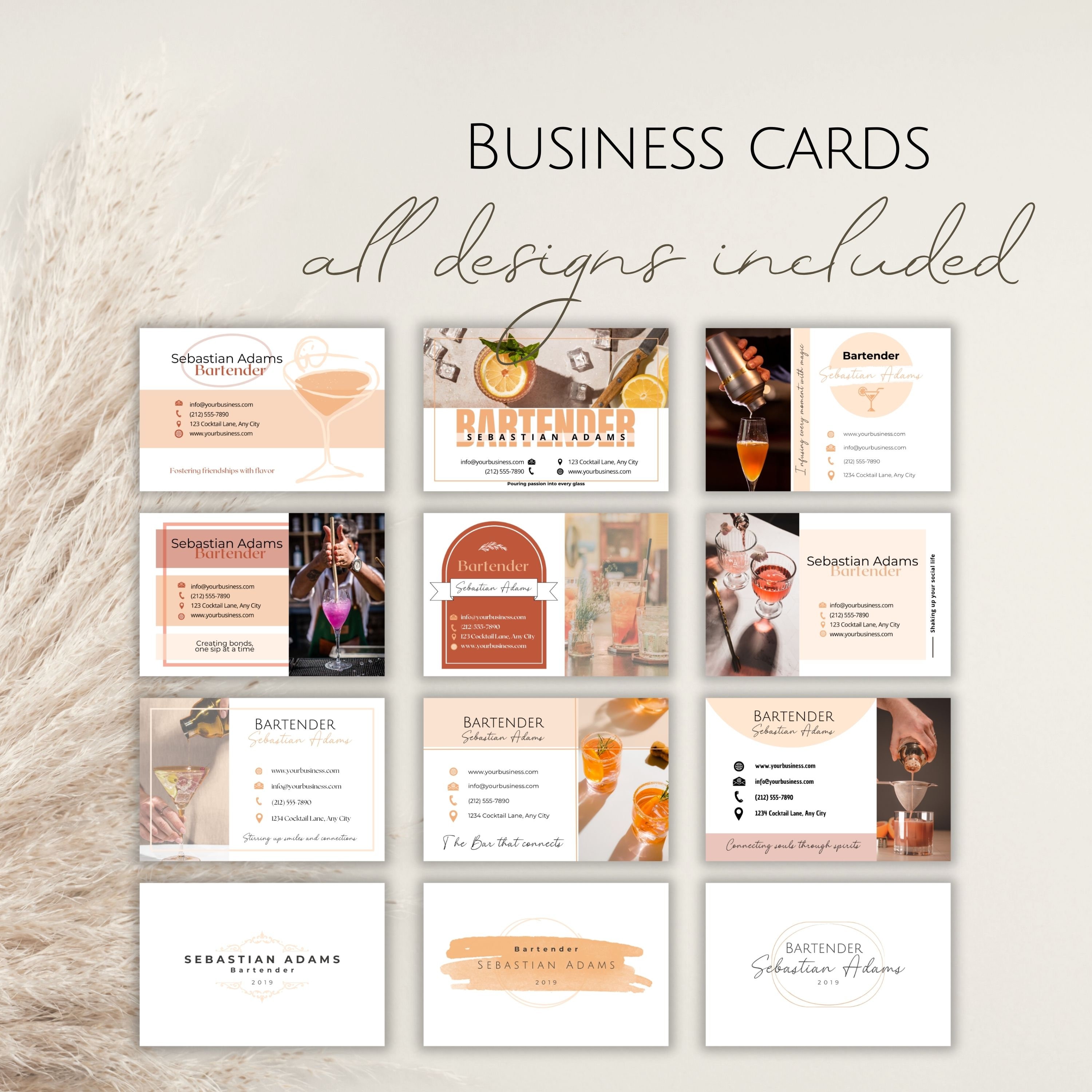 Bartender Business Card Template, Editable Mobile Bar Info Cards Design ...