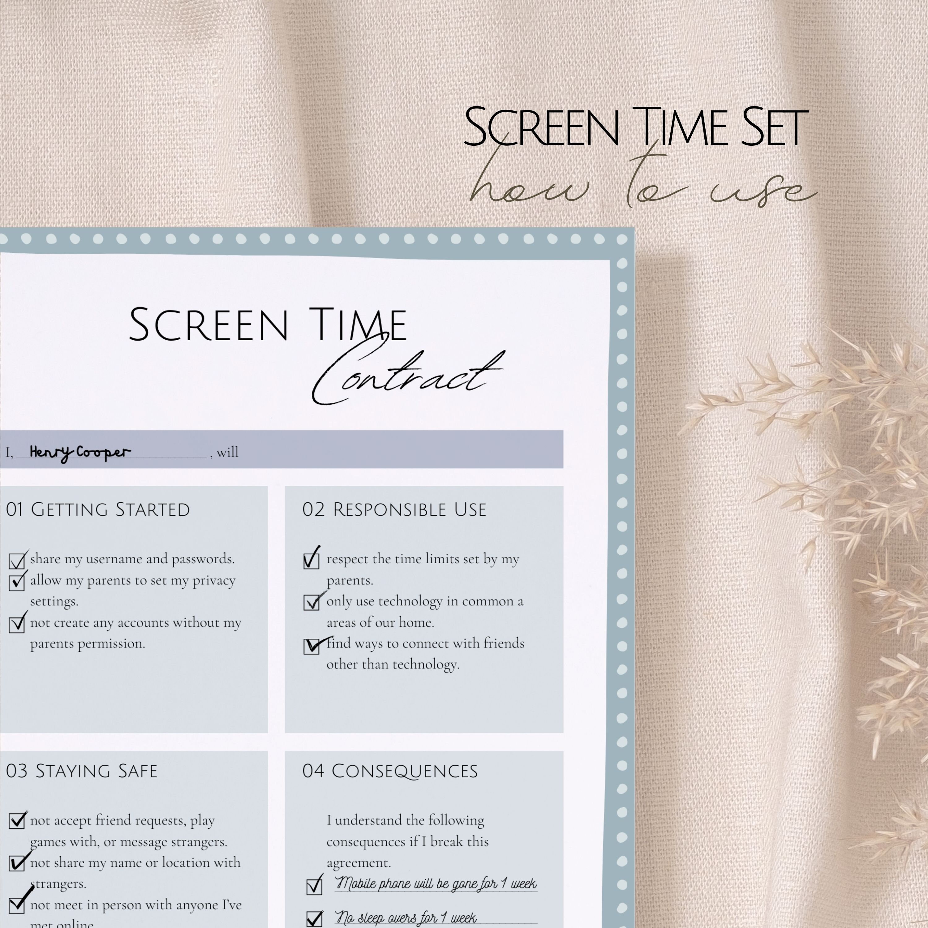 Screen Time Bundle, Printable Screen Time Contract, Digital Behavior ...
