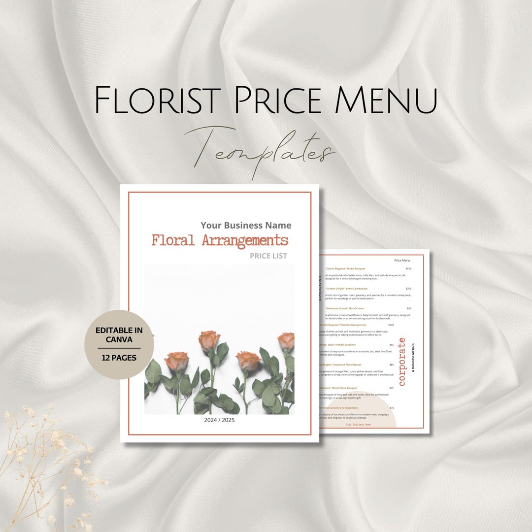 Florist Price List, Pricing Menu Templates, Floral Shop Professional ...