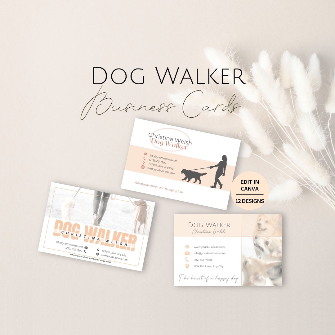Dog Walker Business Card Template, Editable Mobile Pet Care Info Design ...