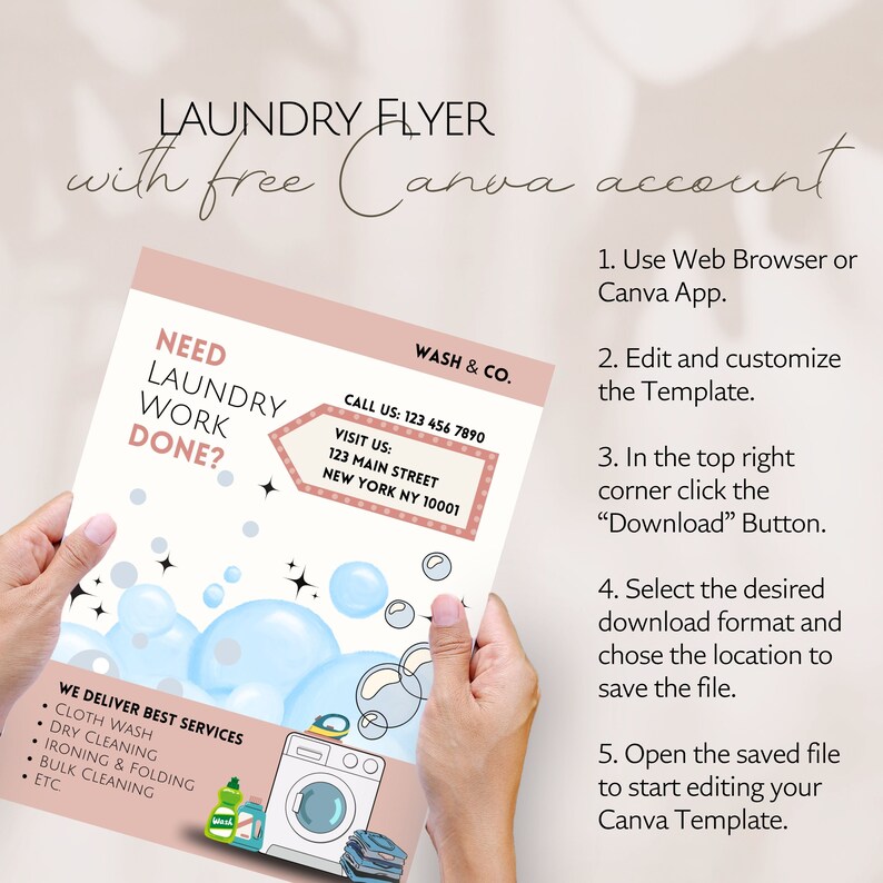 Editable Laundry Service Flyer, Canva Laundry Shop Advertising Template ...