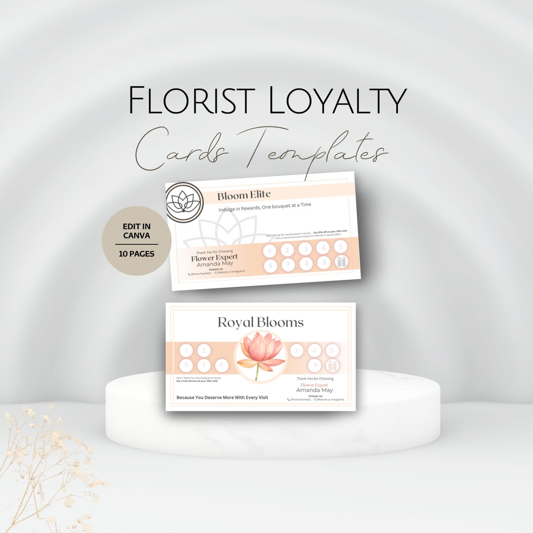 Florist Loyalty Card, Editable Flower Shop Reward Program Cards ...