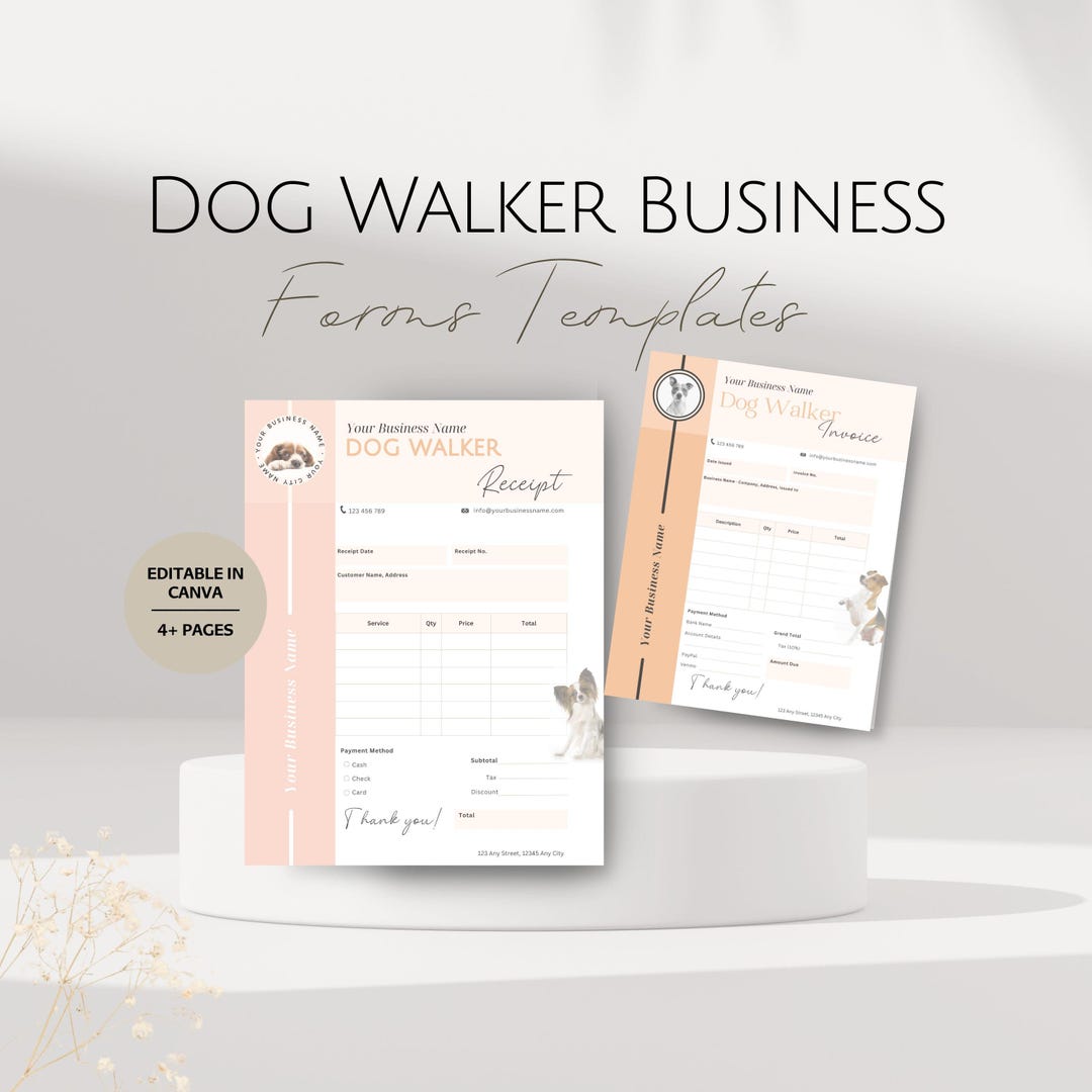 Dog Walker Business Forms Templates, Editable Dogs Care Invoice Receipt ...