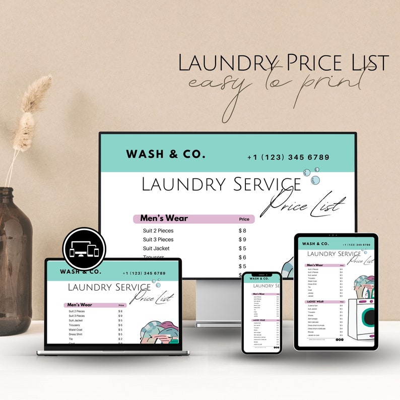 Editable Laundry Price List Template, Canva Laundry Service Fee Pricing ...