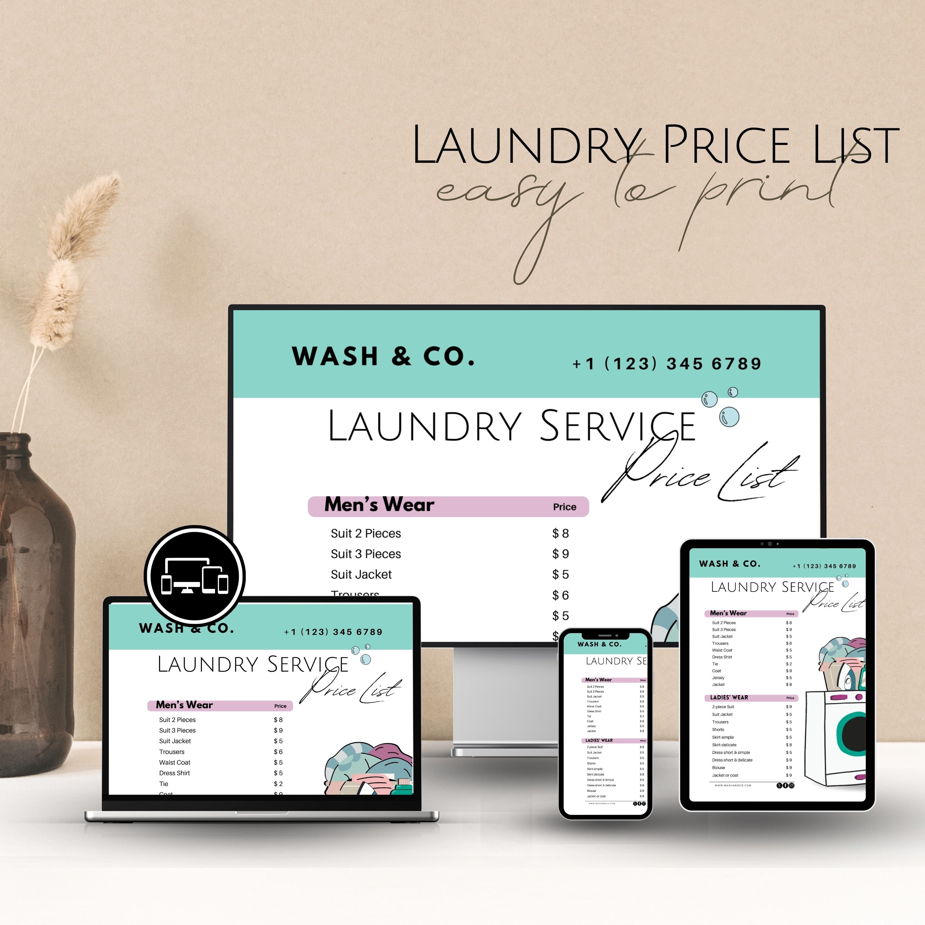 Editable Laundry Price List Template, Canva Laundry Service Fee Pricing ...