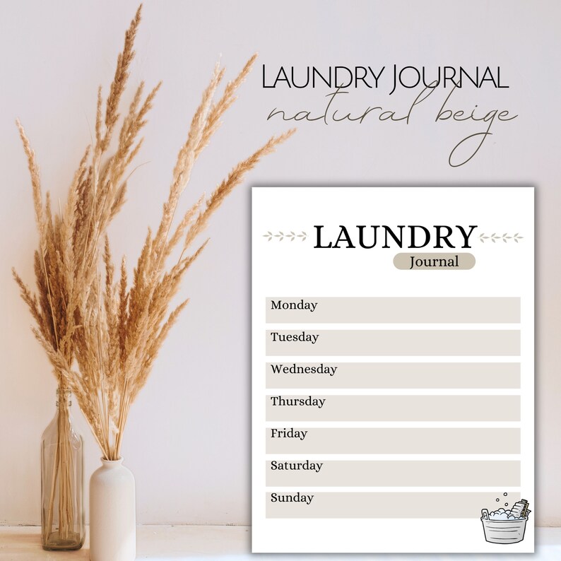 Laundry JOURNAL, Printable Weekly Washing Planner, Wash and Dry Chores ...