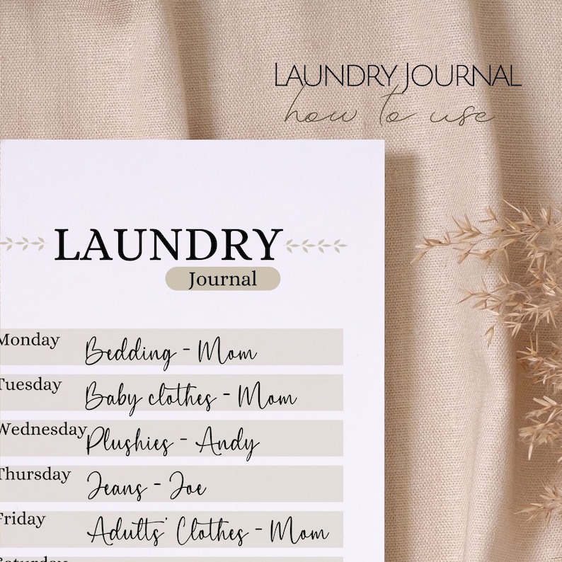 Laundry JOURNAL, Printable Weekly Washing Planner, Wash and Dry Chores ...