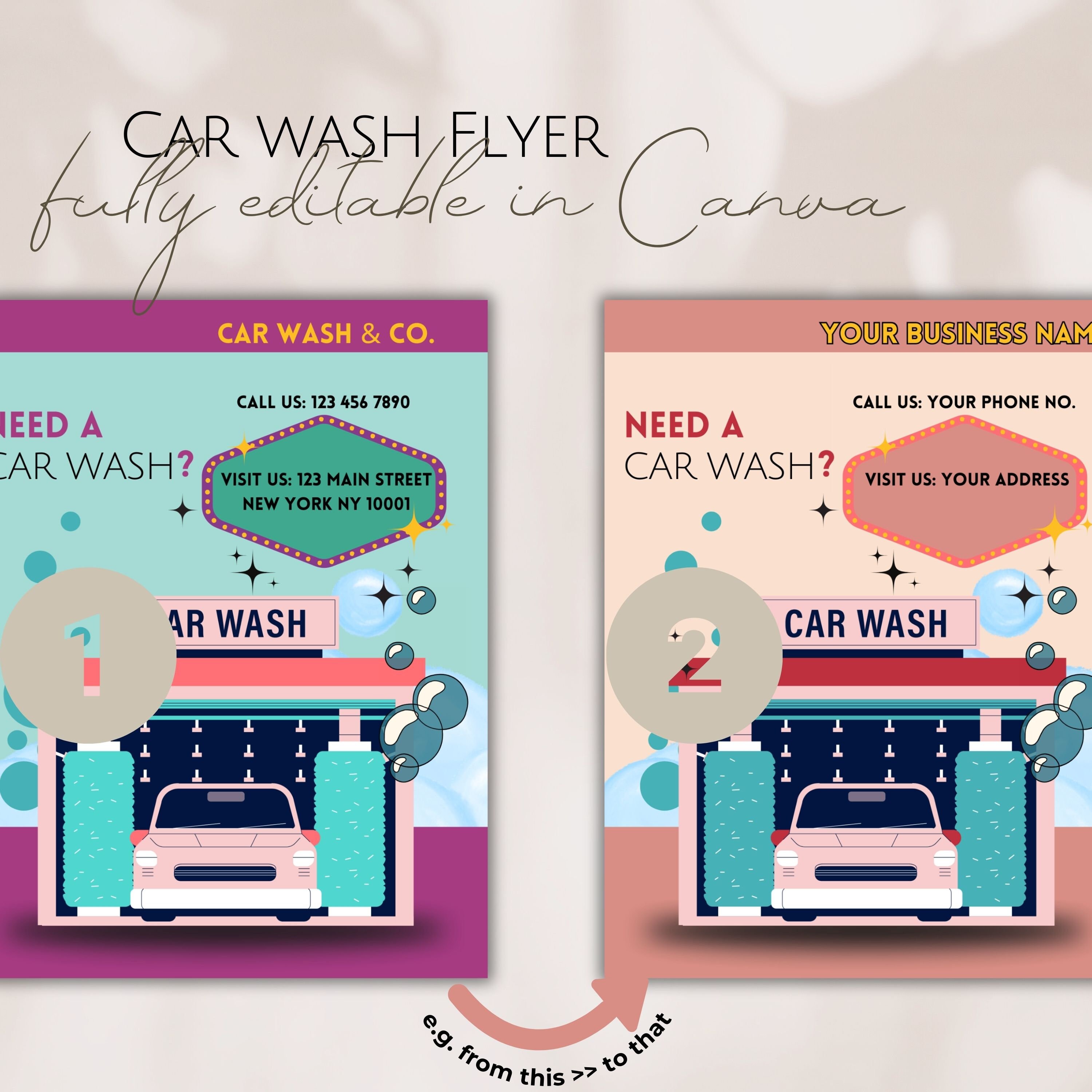 Editable Car Wash Service Flyer, Canva Car Washing Shop Advertising ...