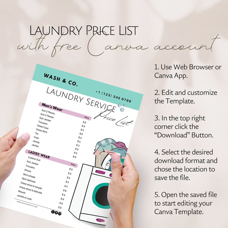 Editable Laundry Price List Template, Canva Laundry Service Fee Pricing ...