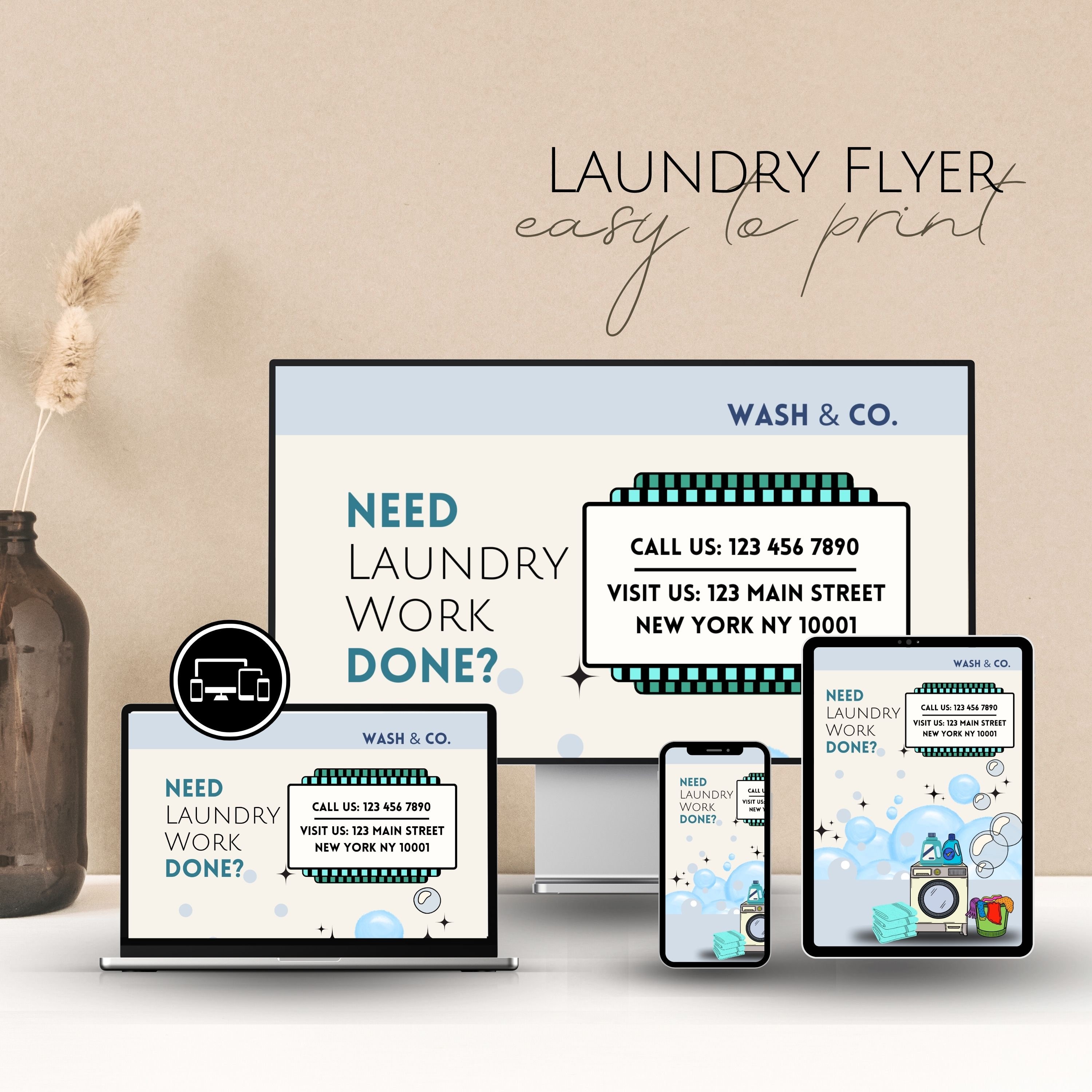 Editable Laundry Service Flyer, Canva Laundry Shop Advertising Template ...