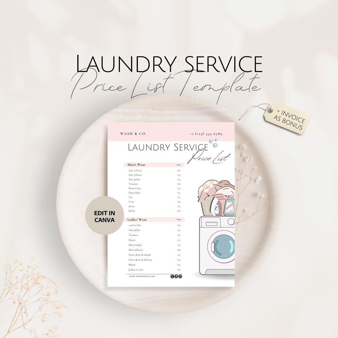 Editable Laundry Price List Template, Canva Laundry Service Fee Pricing ...