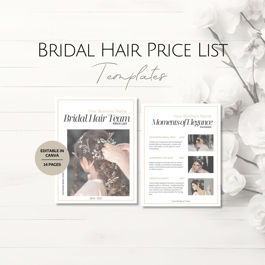 Editable Bridal Hair Price List Template – Salon Service Menu, Hair ...