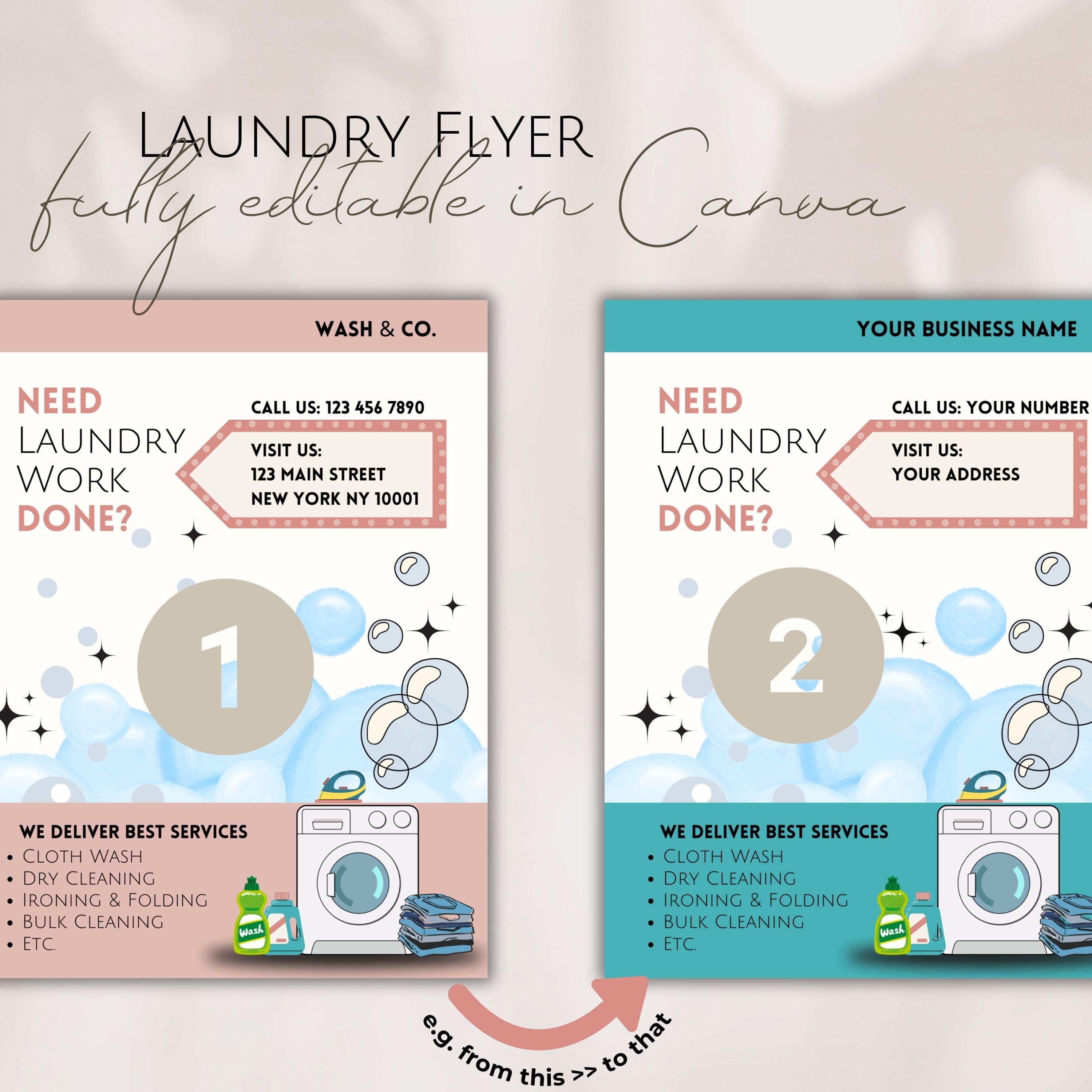 Editable Laundry Service Flyer, Canva Laundry Shop Advertising Template ...
