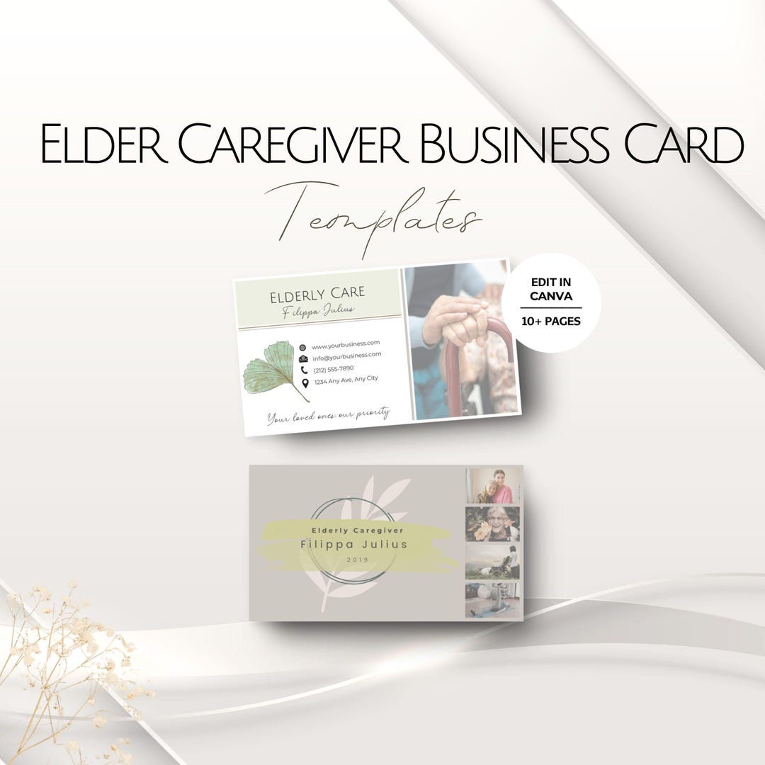 Elderly Caregiver Business Card Templates, Editable Senior Care ...