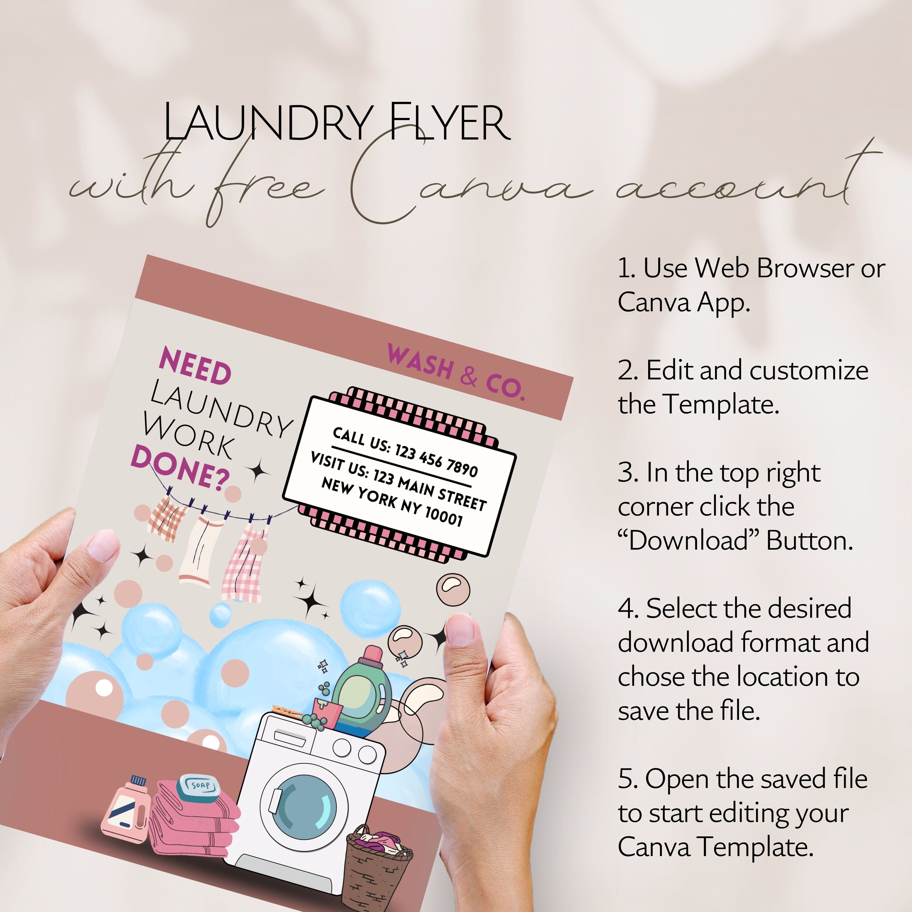 Editable Laundry Service Flyer, Canva Laundry Shop Advertising Template ...