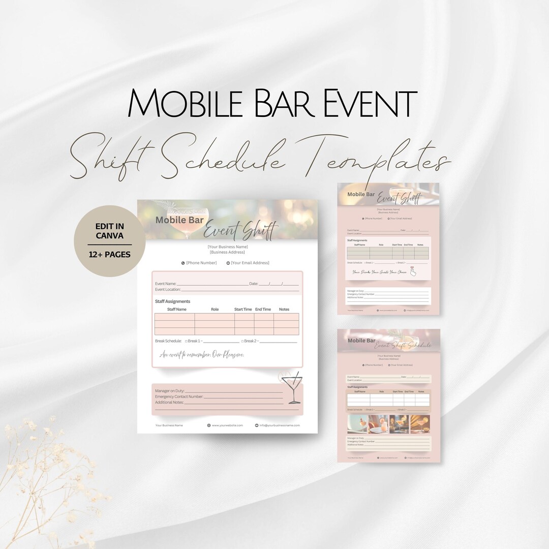 Mobile Bar Event Shift Schedule Templates, Editable Bartending Business ...