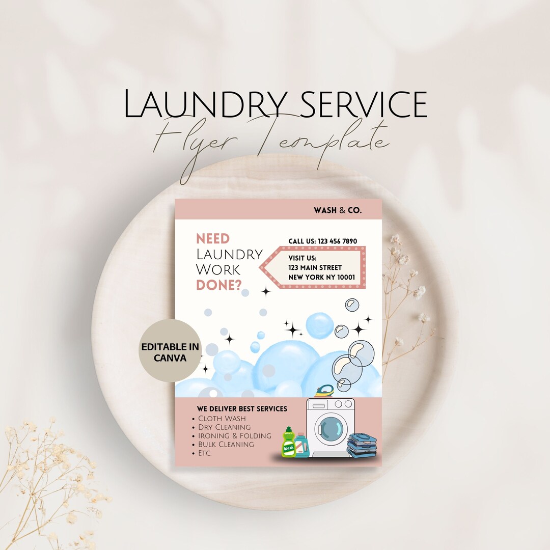 Editable Laundry Service Flyer, Canva Laundry Shop Advertising Template ...