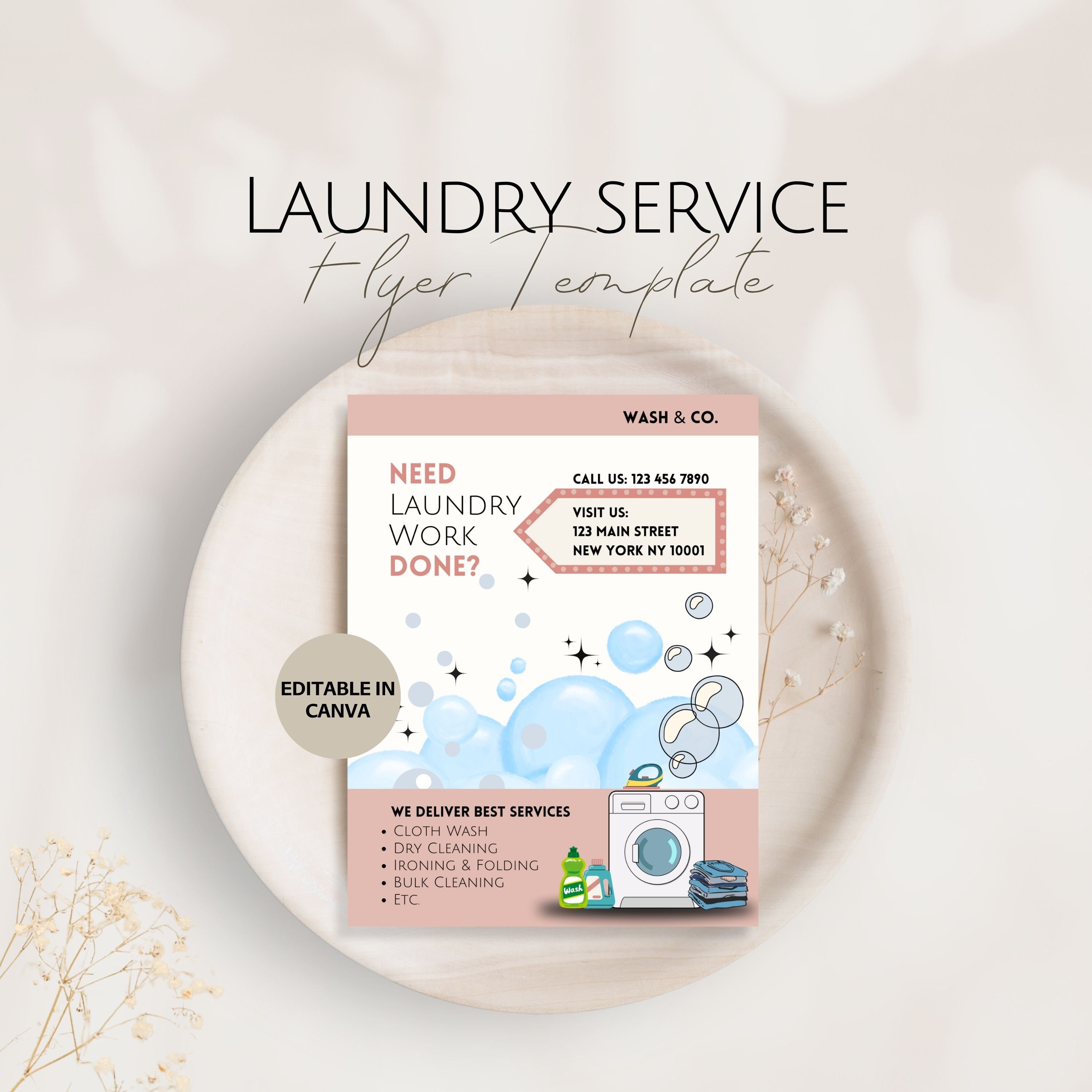 Editable Laundry Service Flyer, Canva Laundry Shop Advertising Template ...
