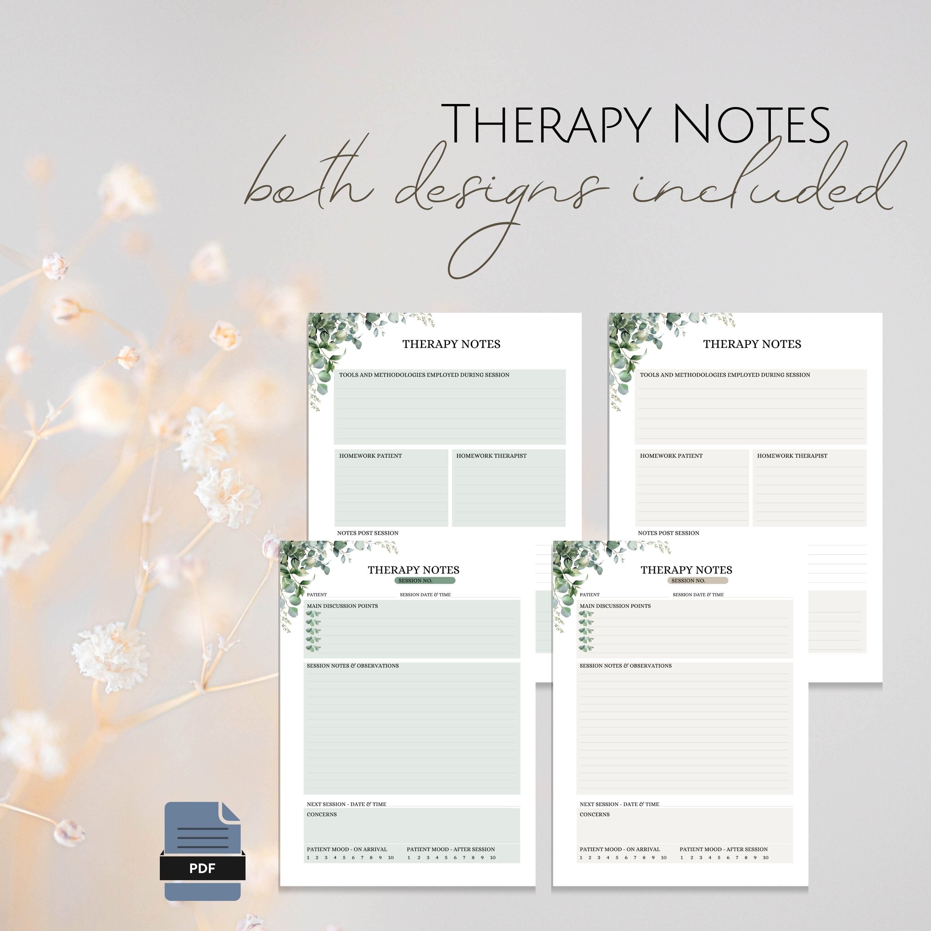 Therapy Notes Template Sheets, Printable Therapist Note Worksheet ...