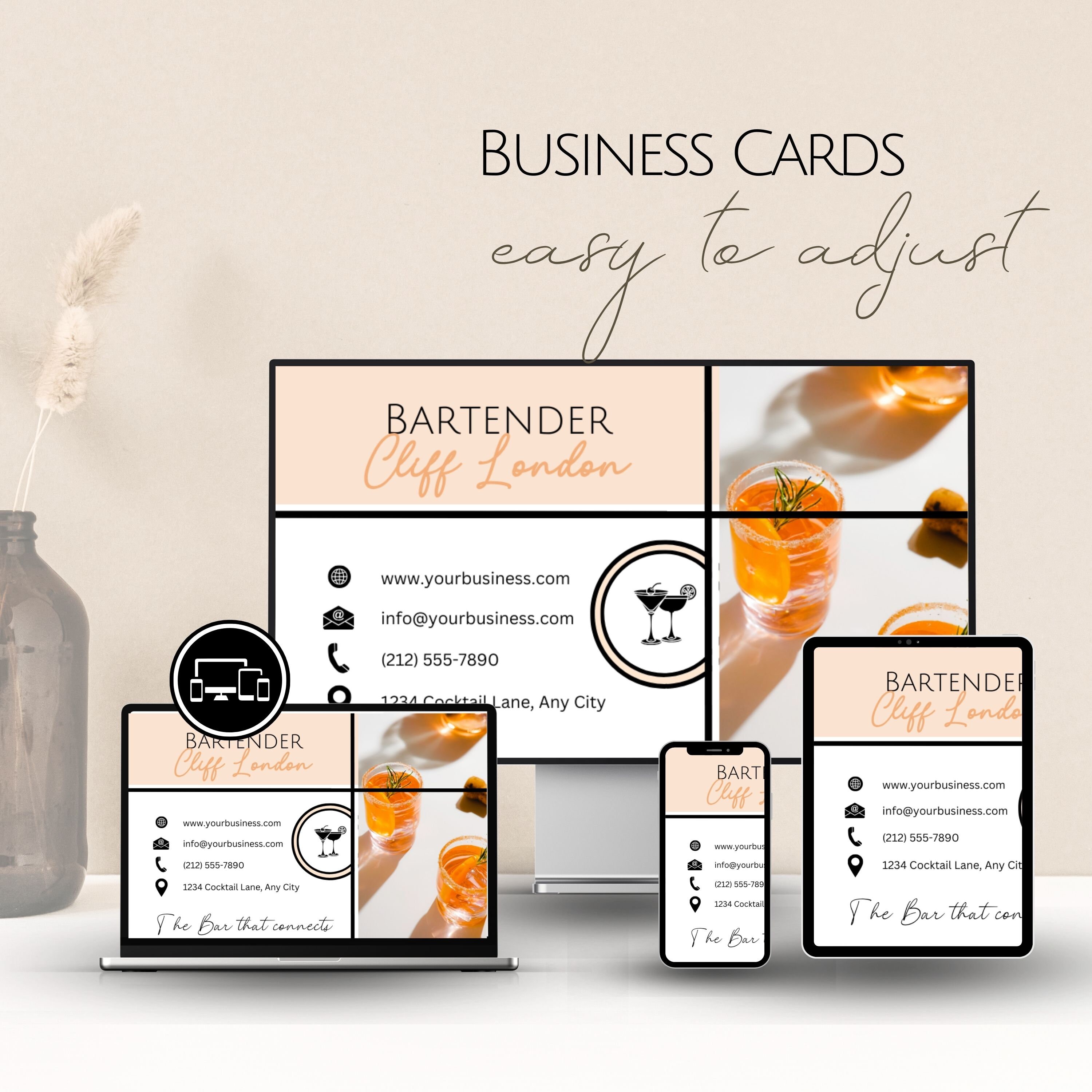Bartender Business Cards Templates, Editable Mobile Bar Info Card ...