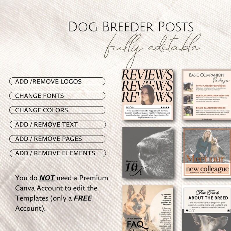 Dog Breeder Instagram Post Templates, Dogs Breeding Expert, Editable ...