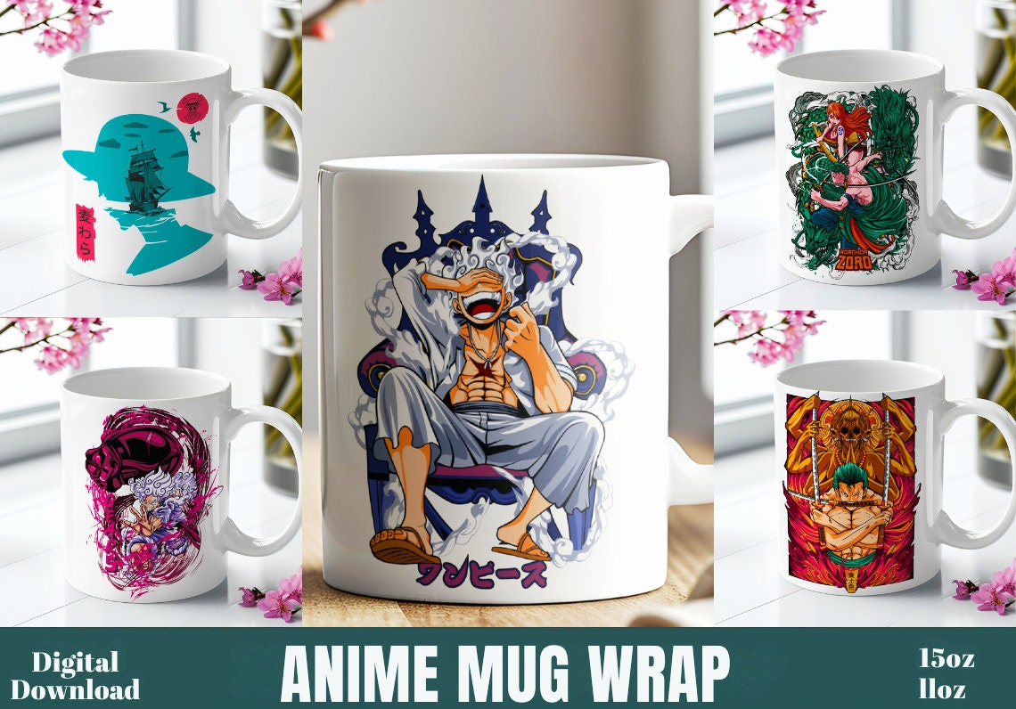 5 Anime Sublimation Design, Sublimation Template, Anime Mug Wrap ...
