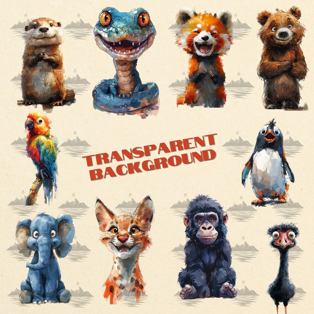 30 Cute Zoo Animals Clipart, Whimsical Animal Graphics for DIY Projects ...