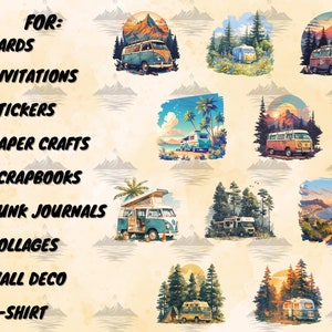 40 Watercolor Camper Vans Clipart, Adventure Van Clipart, Magical ...