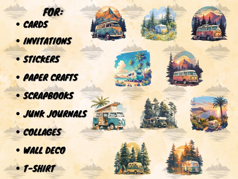 40 Watercolor Camper Vans Clipart, Adventure Van Clipart, Magical ...