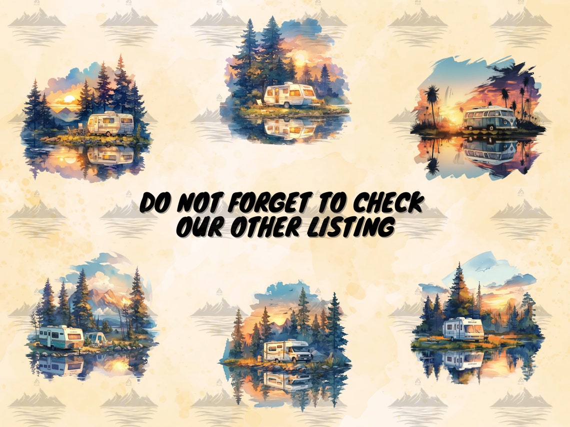 40 Watercolor Camper Vans Clipart, Adventure Van Clipart, Magical ...