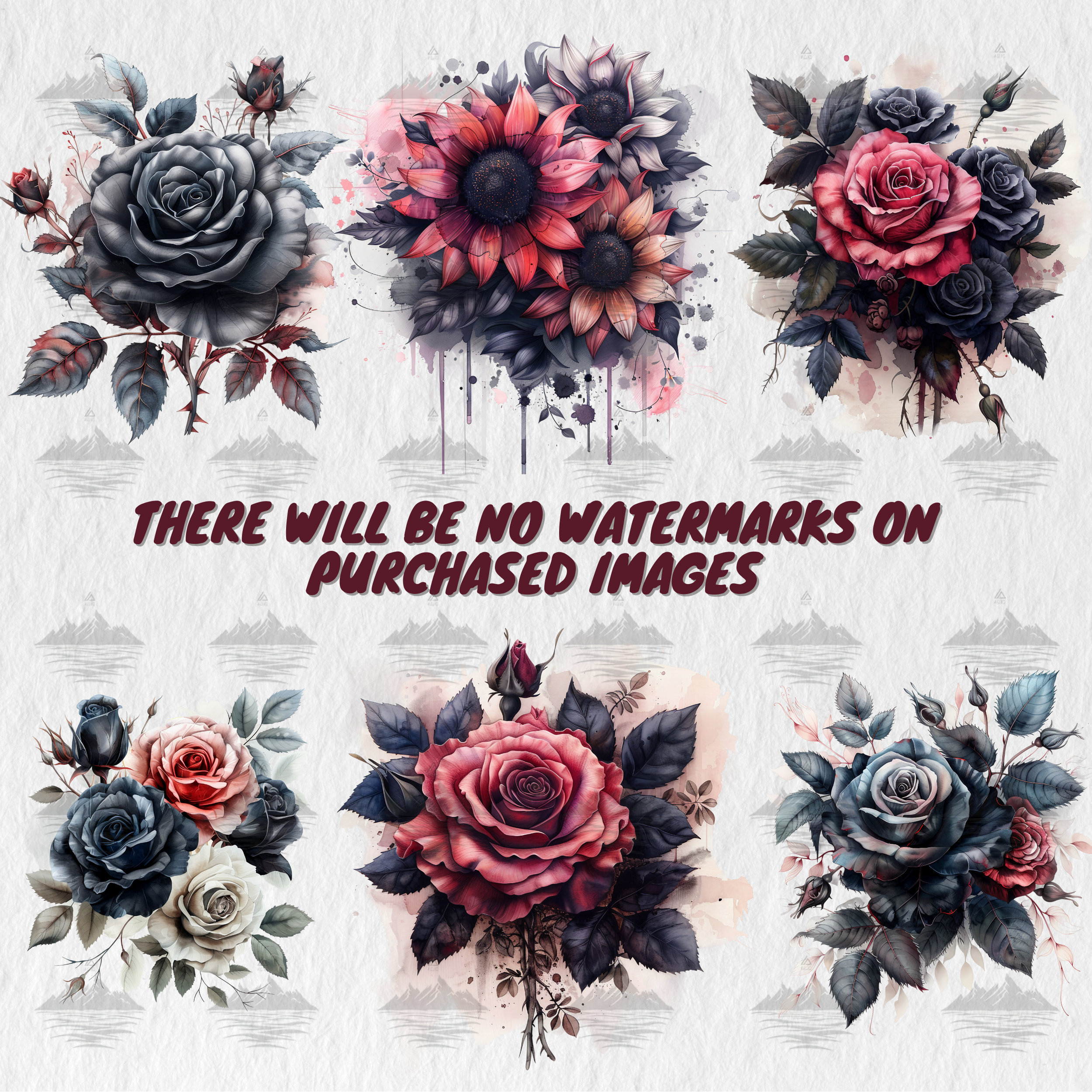 35 Watercolor Gothic Floral Clipart, Magical Gothic Flowers Clip Art ...