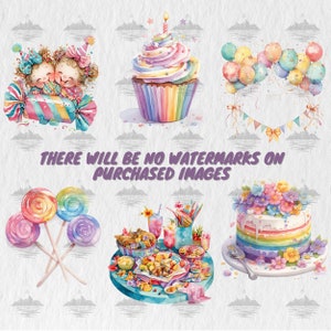 35 Watercolor Birthday Party Cake Present Balloons Clipart Bundle ...