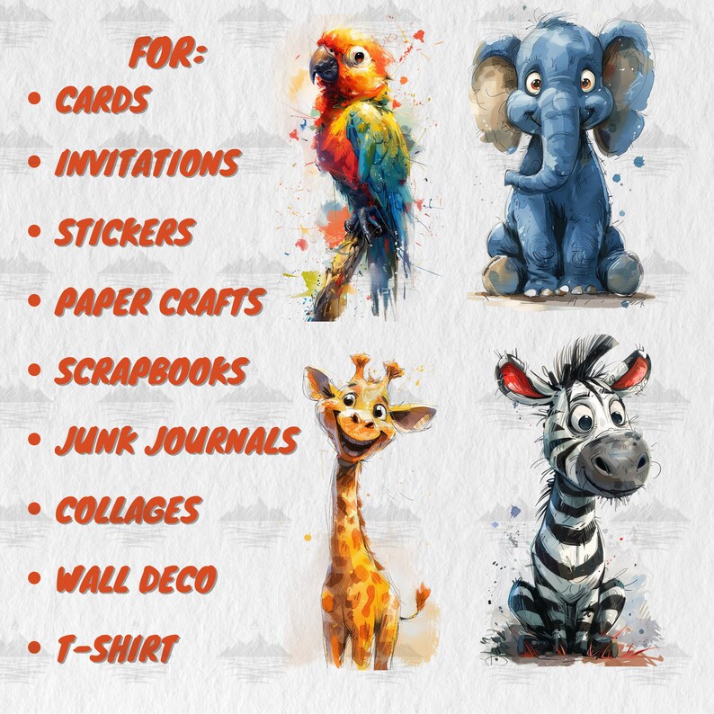 30 Cute Zoo Animals Clipart, Whimsical Animal Graphics for DIY Projects ...