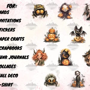 40 PNG Watercolor Cute Halloween Bundle Clipart, Kawaii Halloween ...